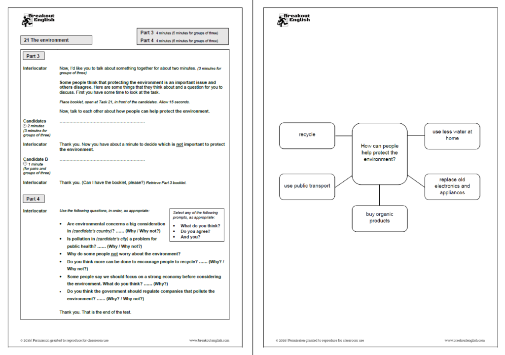 Cambridge First (FCE) Speaking - Sample Tests - Breakout English