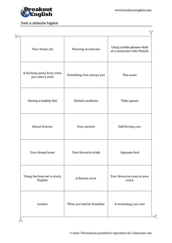 Just a Minute Topics - Breakout English
