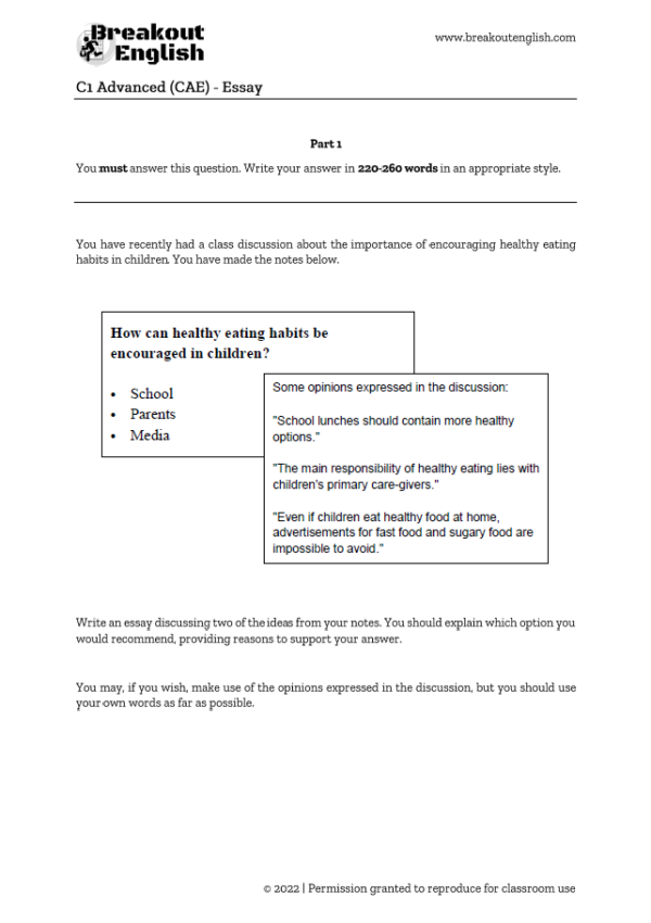 Advanced (CAE) Essay Questions and Sample Answers - Breakout English